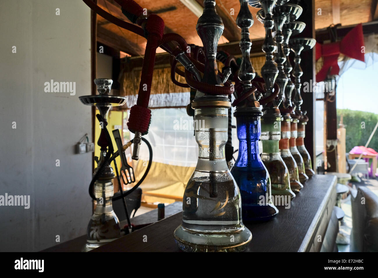 Wadi Ara, Israel. 4th September, 2014. Hookah water pipes stand unused ...
