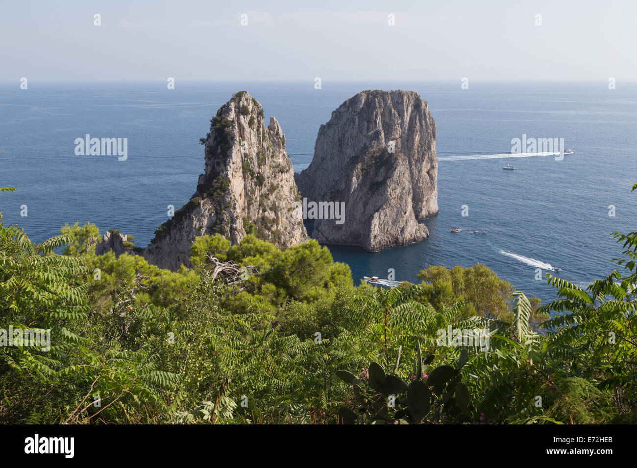 Looking south from the beautiful Isle of Capri, Italy over the island ...