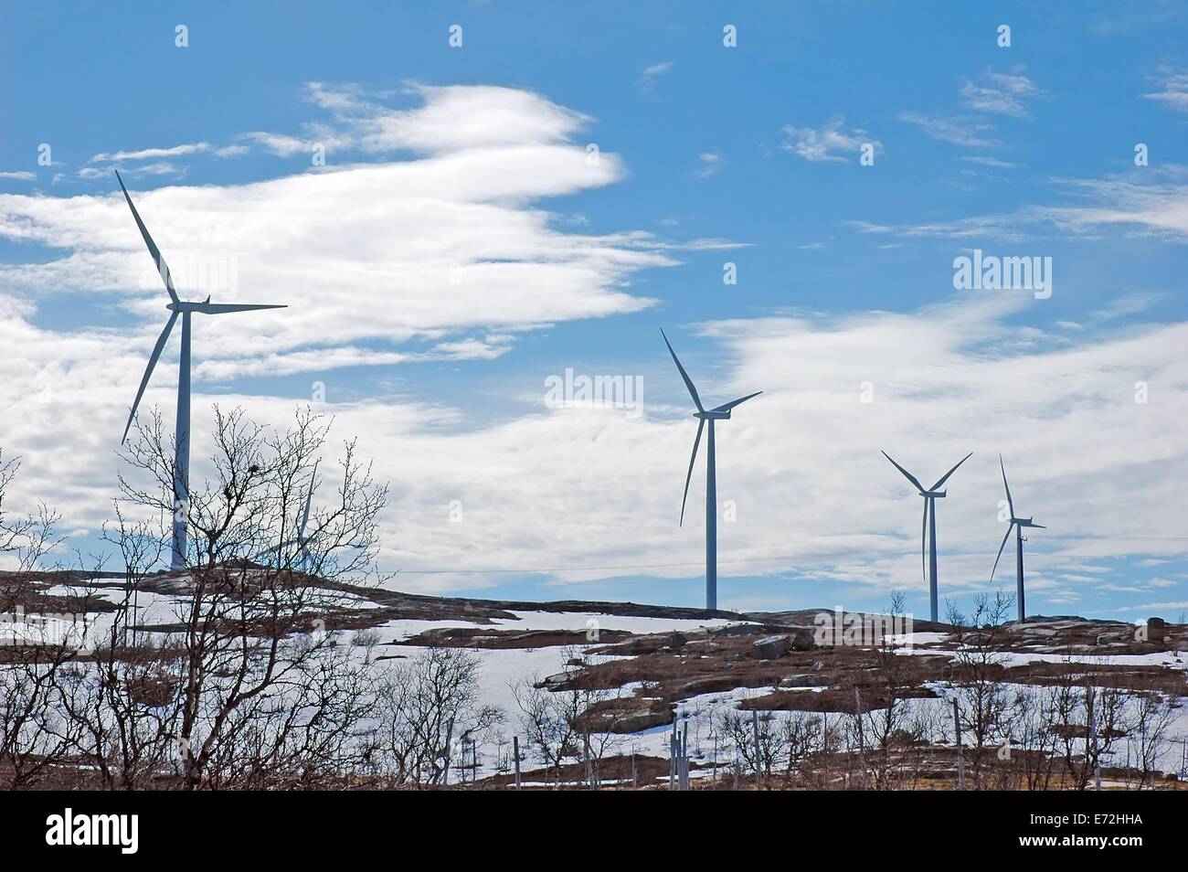 wind turbine generating electricity at mountain area in north Sweden ...