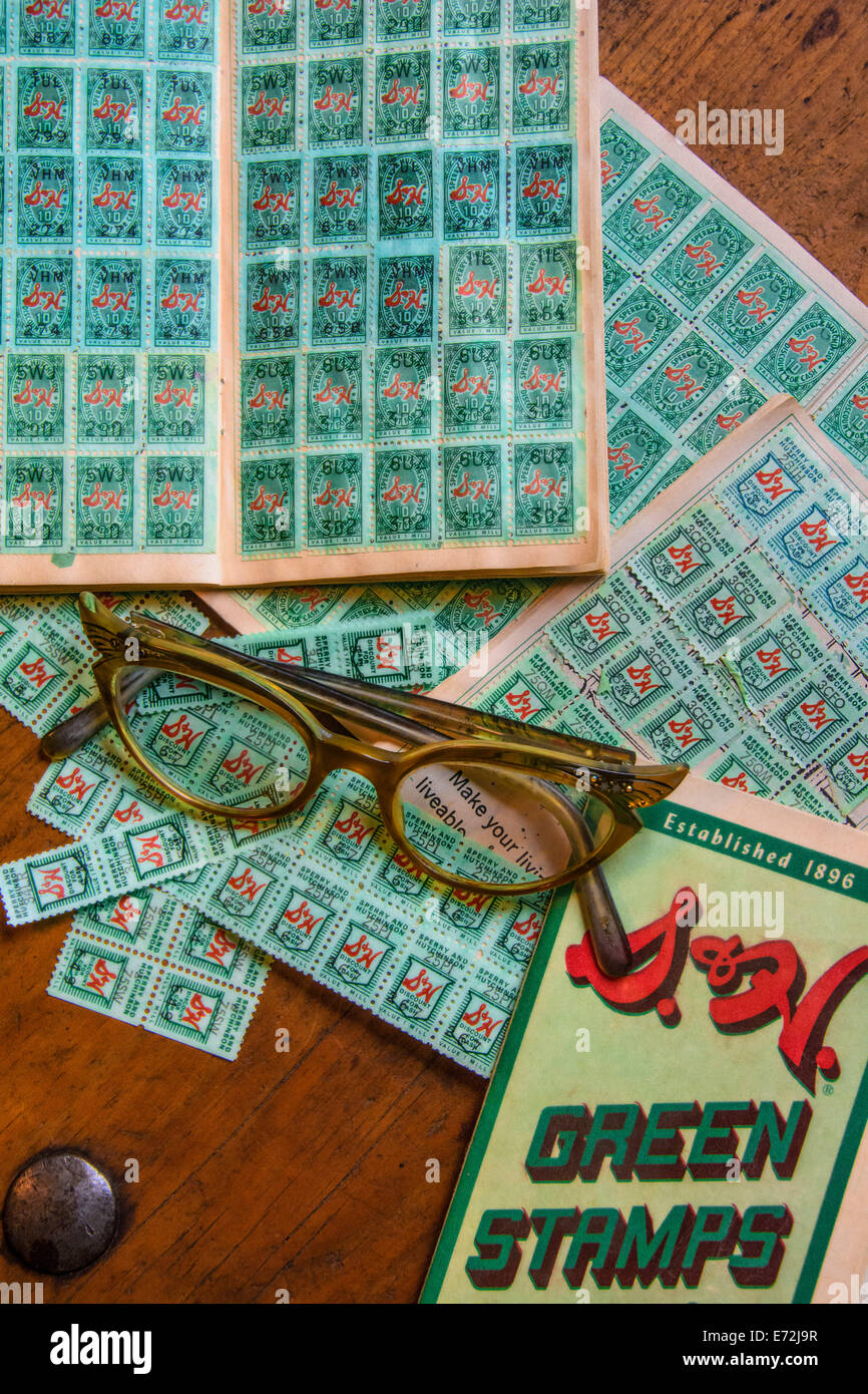 Catching up filling books with S&H Green Stamps in the 1950s Stock ...