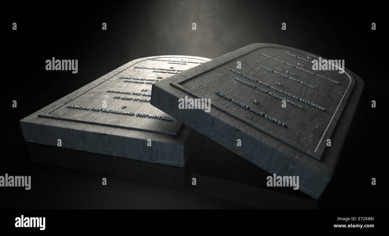 Two representative stone tablets with the ten commandments inscribed on ...