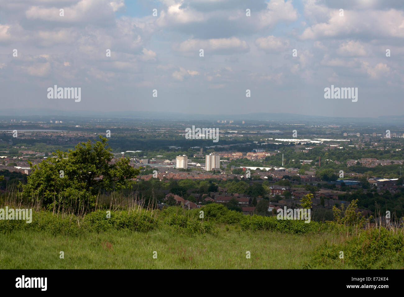 View towards Debdale Reservoirs and Manchester from Werneth Low between ...