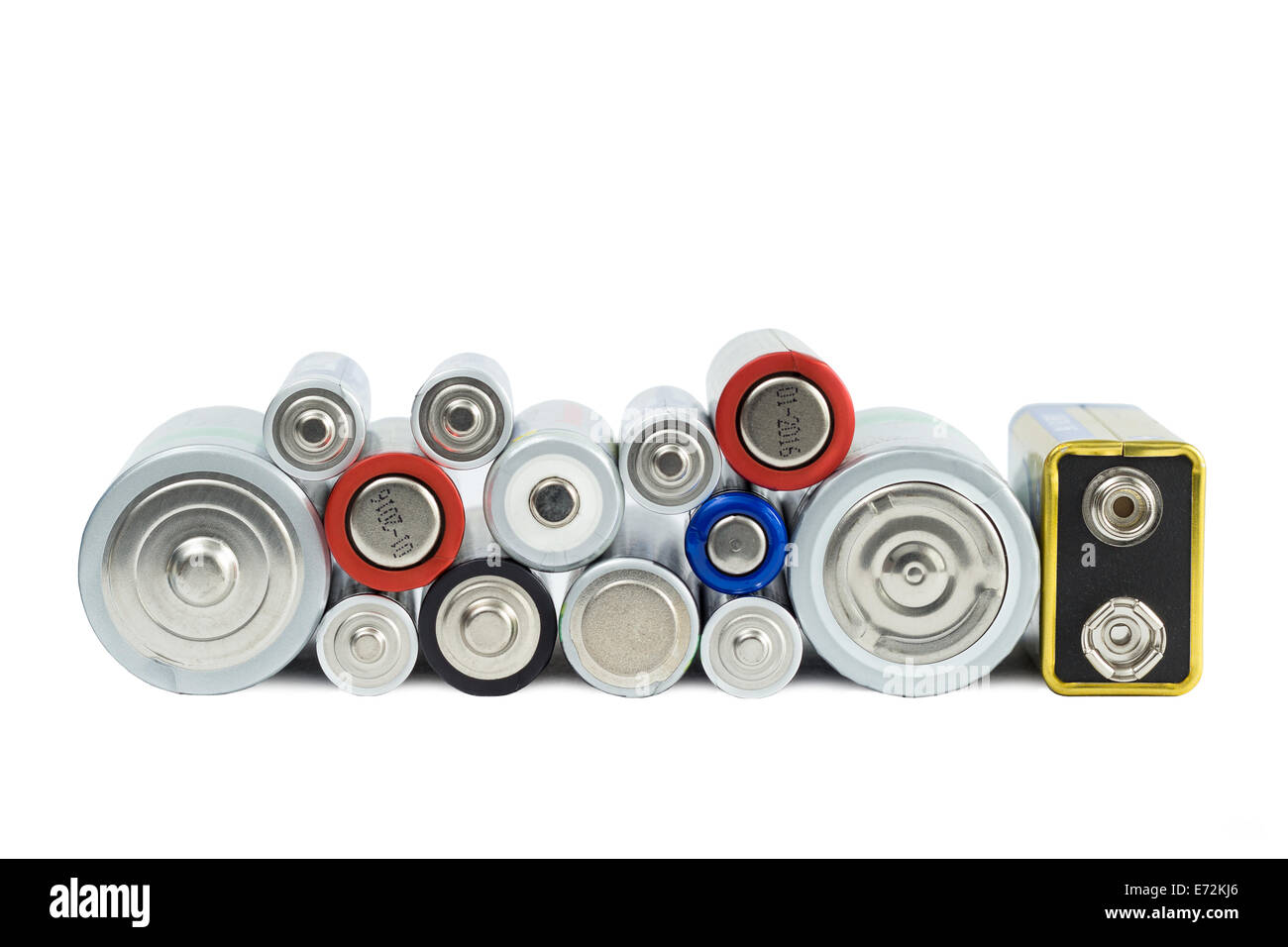 Variety of batteries viewed from the front, isolated on white ...