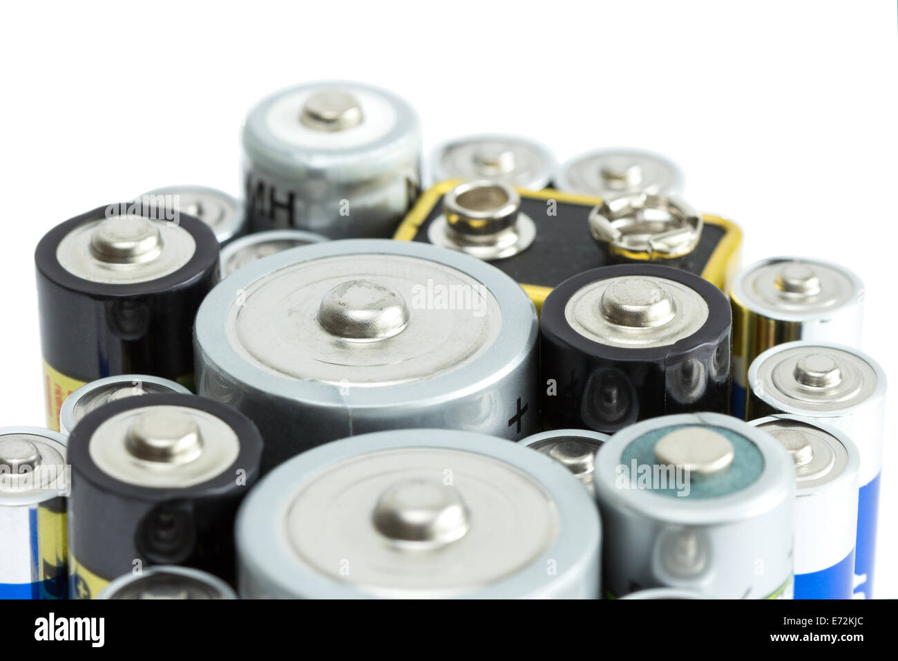 Closeup of variety of batteries, isolated on white background Stock ...