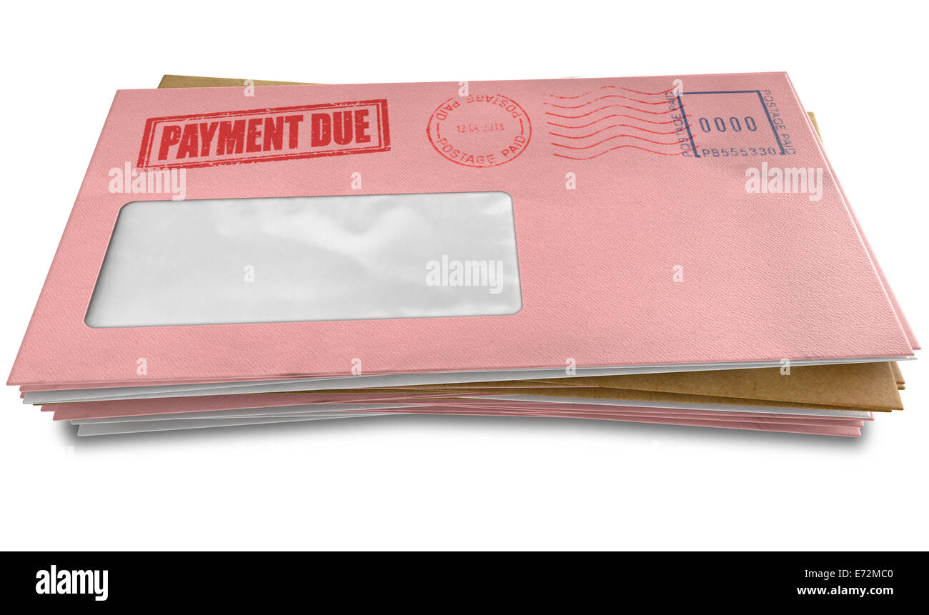 A stack of regular envelopes with delivery stamps and a clear window ...