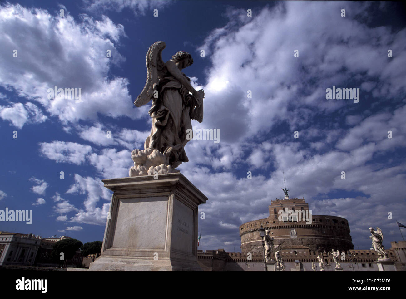 Castel Sant'Angelo from the bridge. The top statue depicts the angel ...