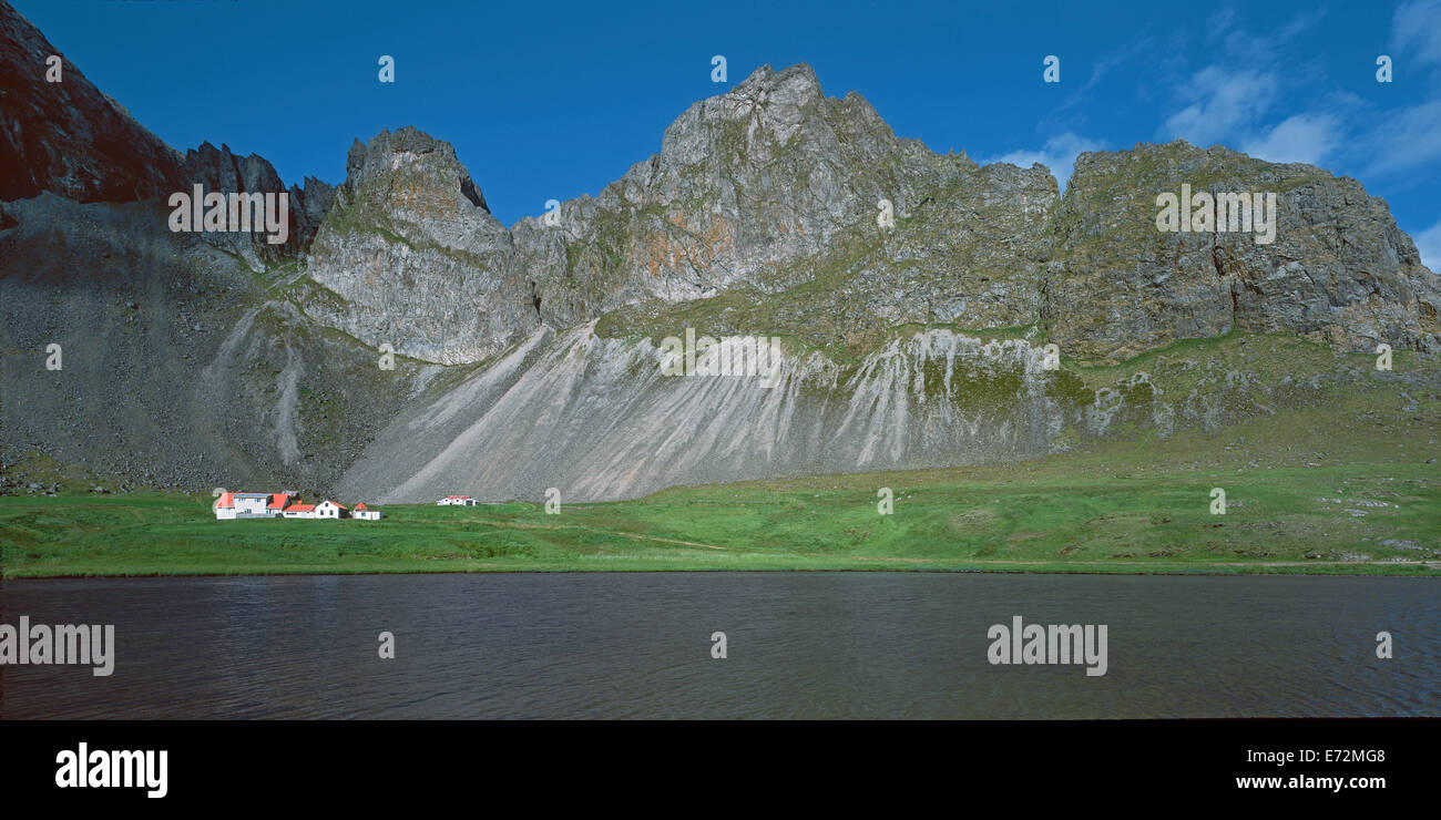 the mountain Eystrahorn and a farm in the remote parts of east Iceland ...