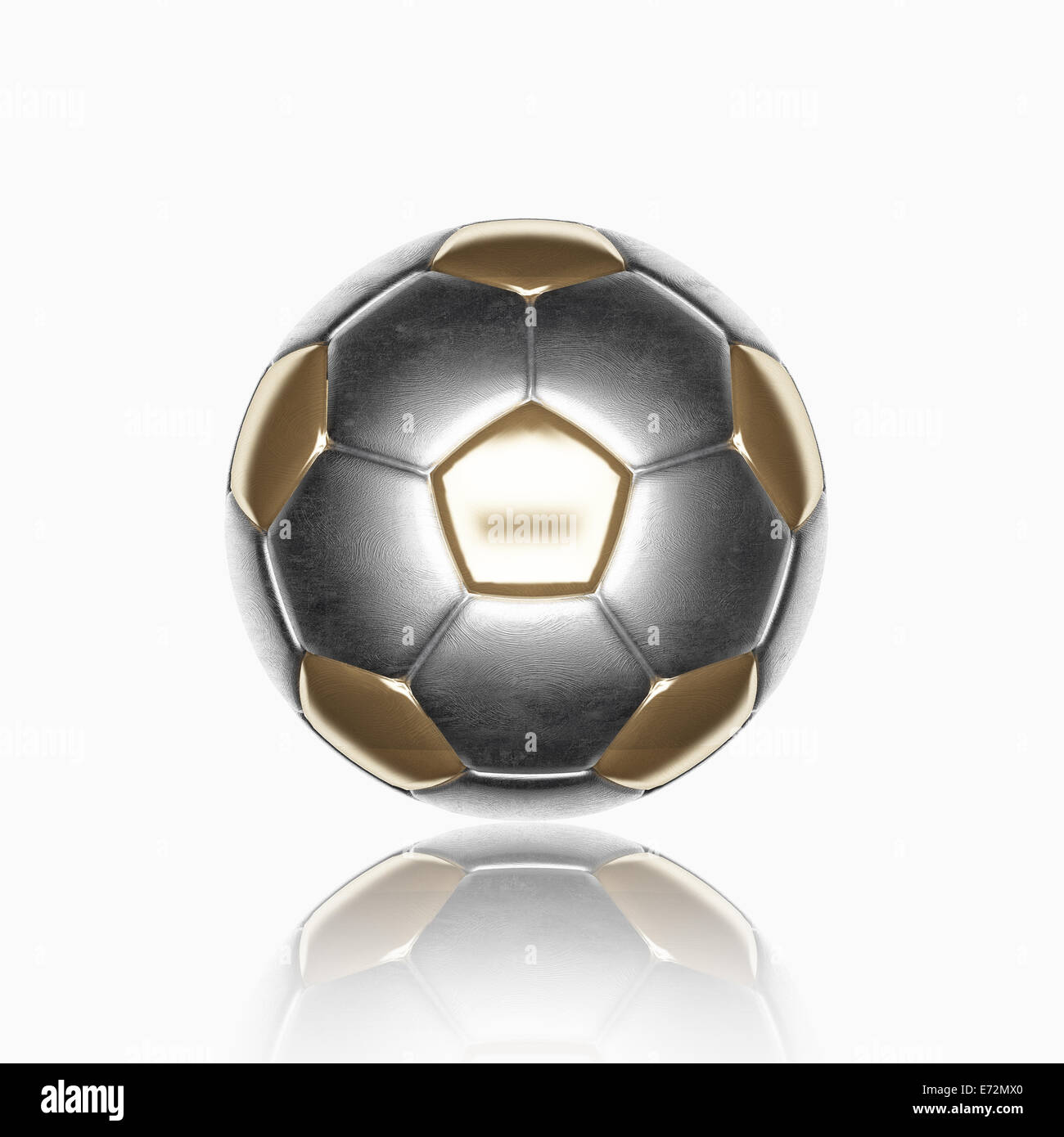 Shiny silver soccer ball isolated on white background with reflection ...
