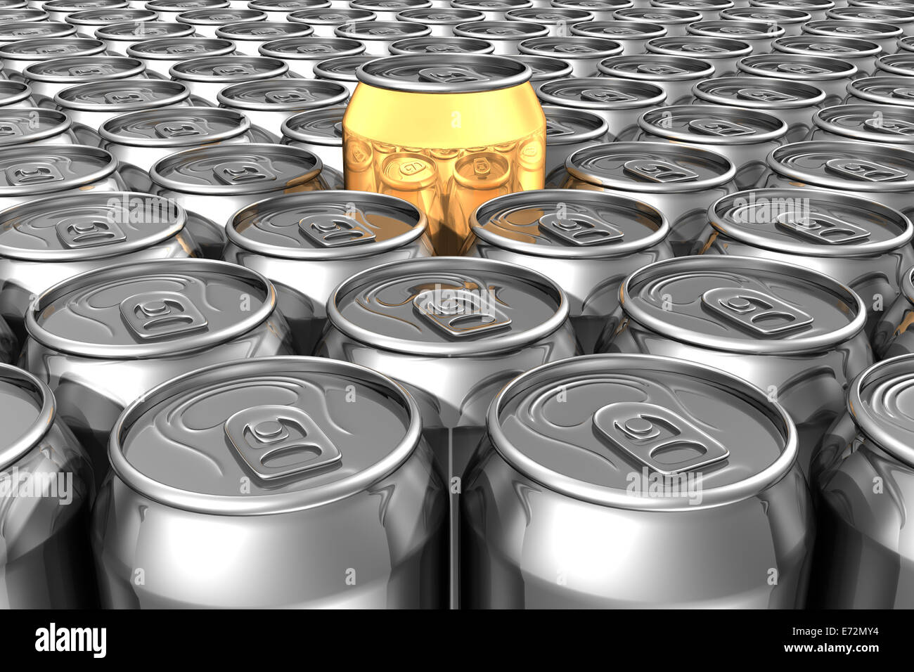 Gold soda can standing out of silver soda cans Stock Photo - Alamy