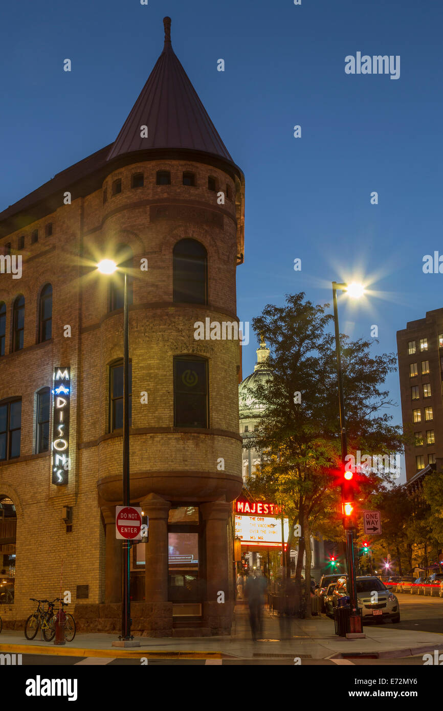 Downtown streets at dusk in Madison, Wisconsin, USA Stock Photo - Alamy