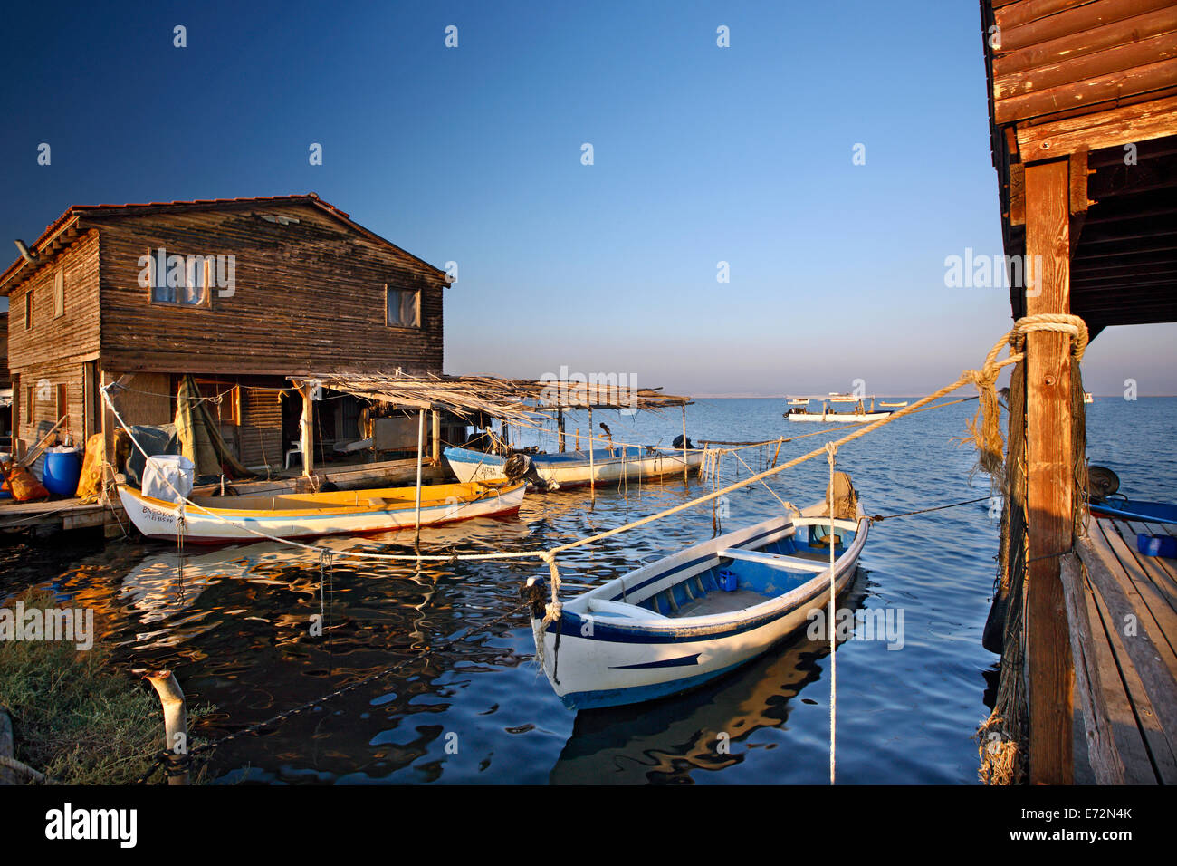 Cabins of mussel cultivators from Chalastra, Delta of Axios river ...