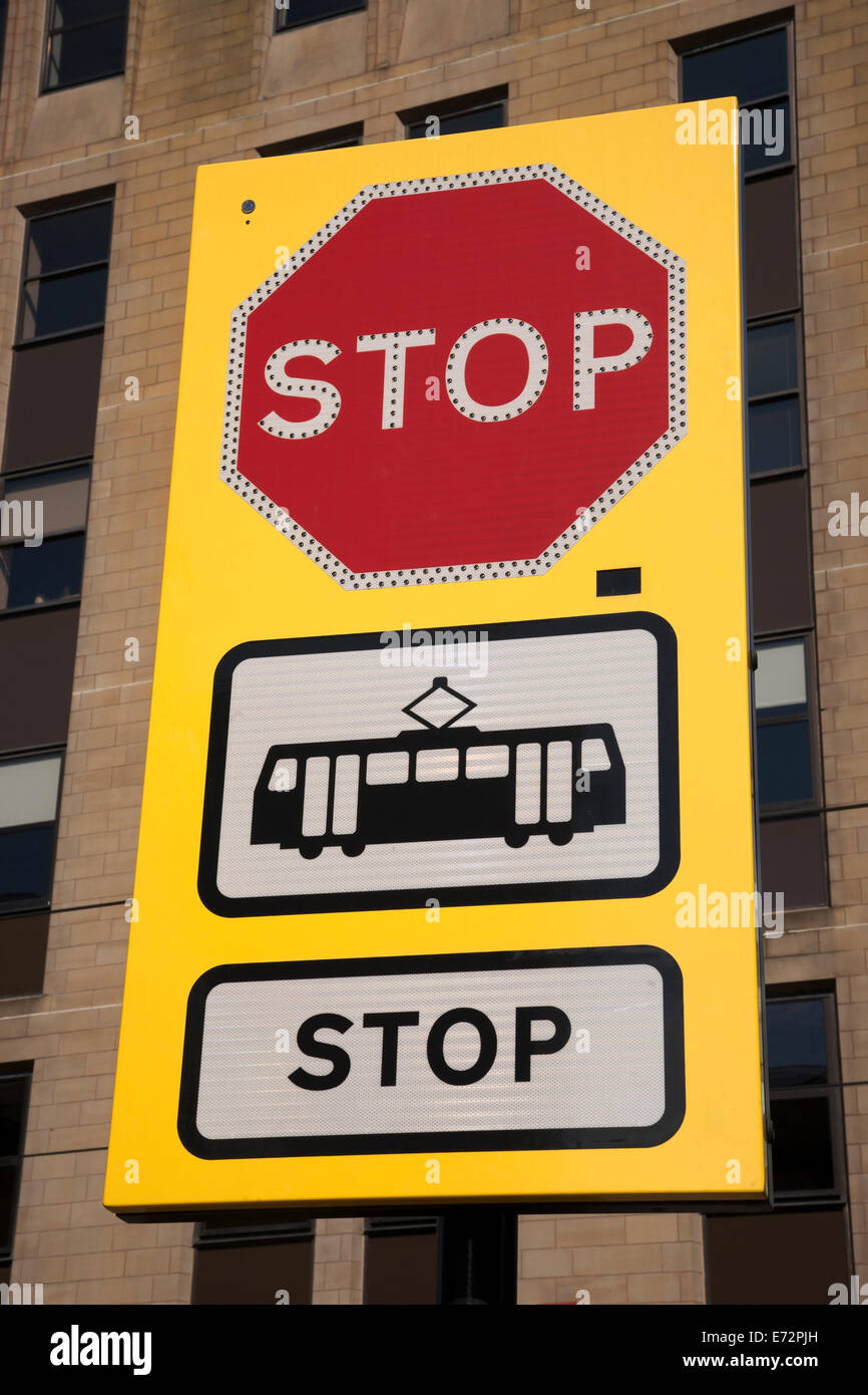 Metrolink Tram Stop Sign; Manchester; England; UK Stock Photo - Alamy