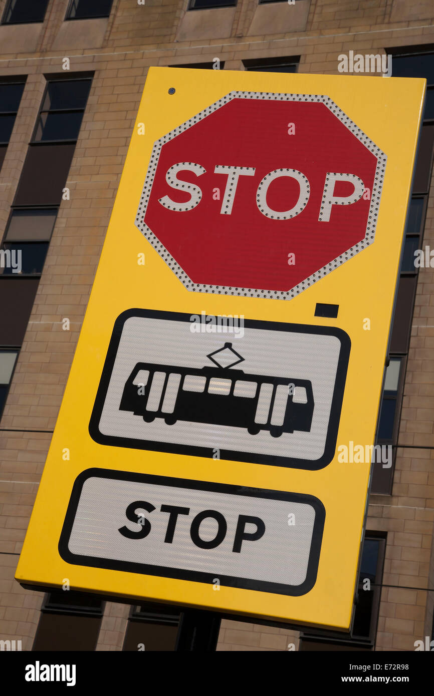 Yellow Metrolink Tram Stop Sign; Manchester; England; UK Stock Photo ...