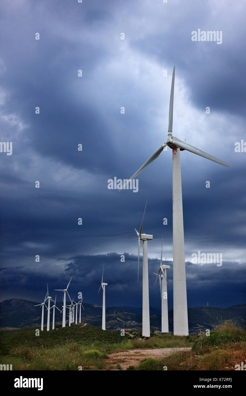 Storm coming at a wind farm in Evia (Evvoia) island, Central Greece ...