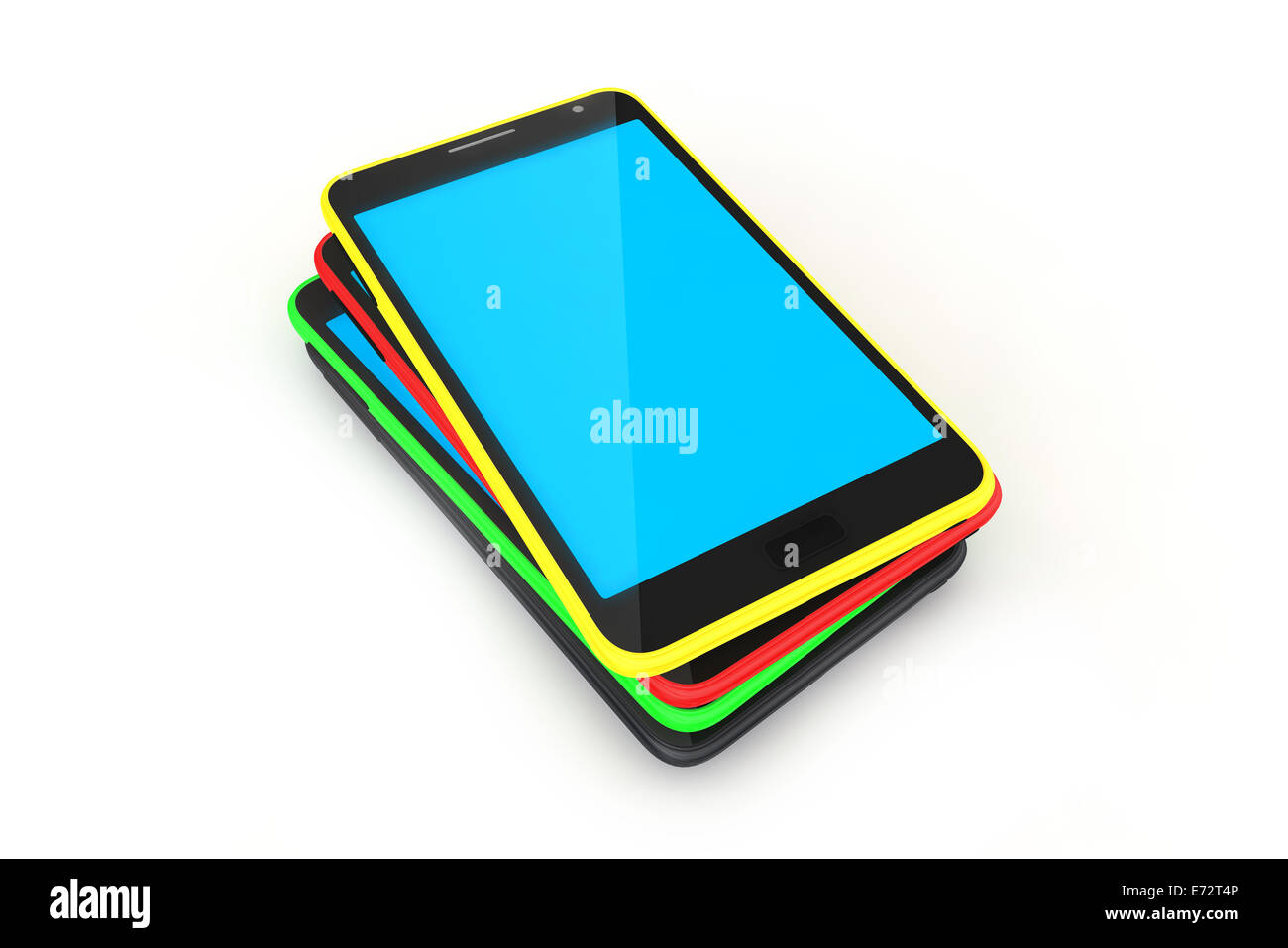 Digital devices smart phone stack on white background Stock Photo - Alamy