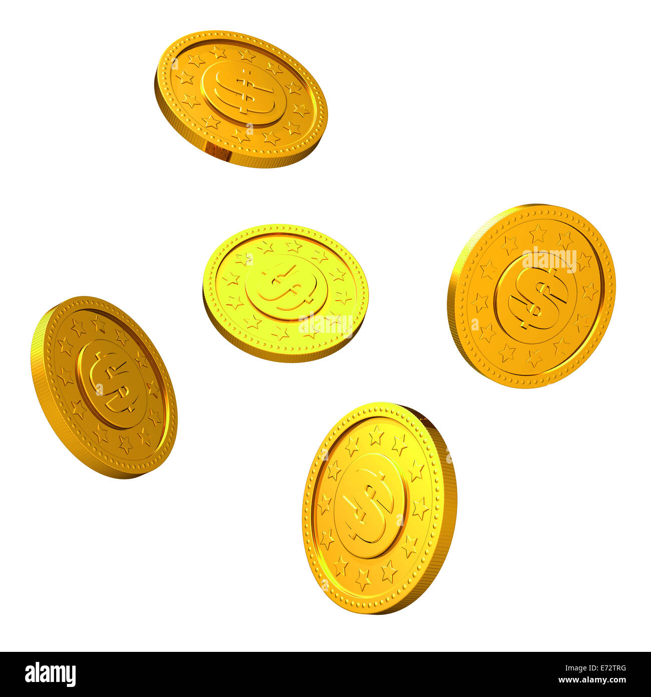 Falling golden coins isolated on white background Stock Photo - Alamy