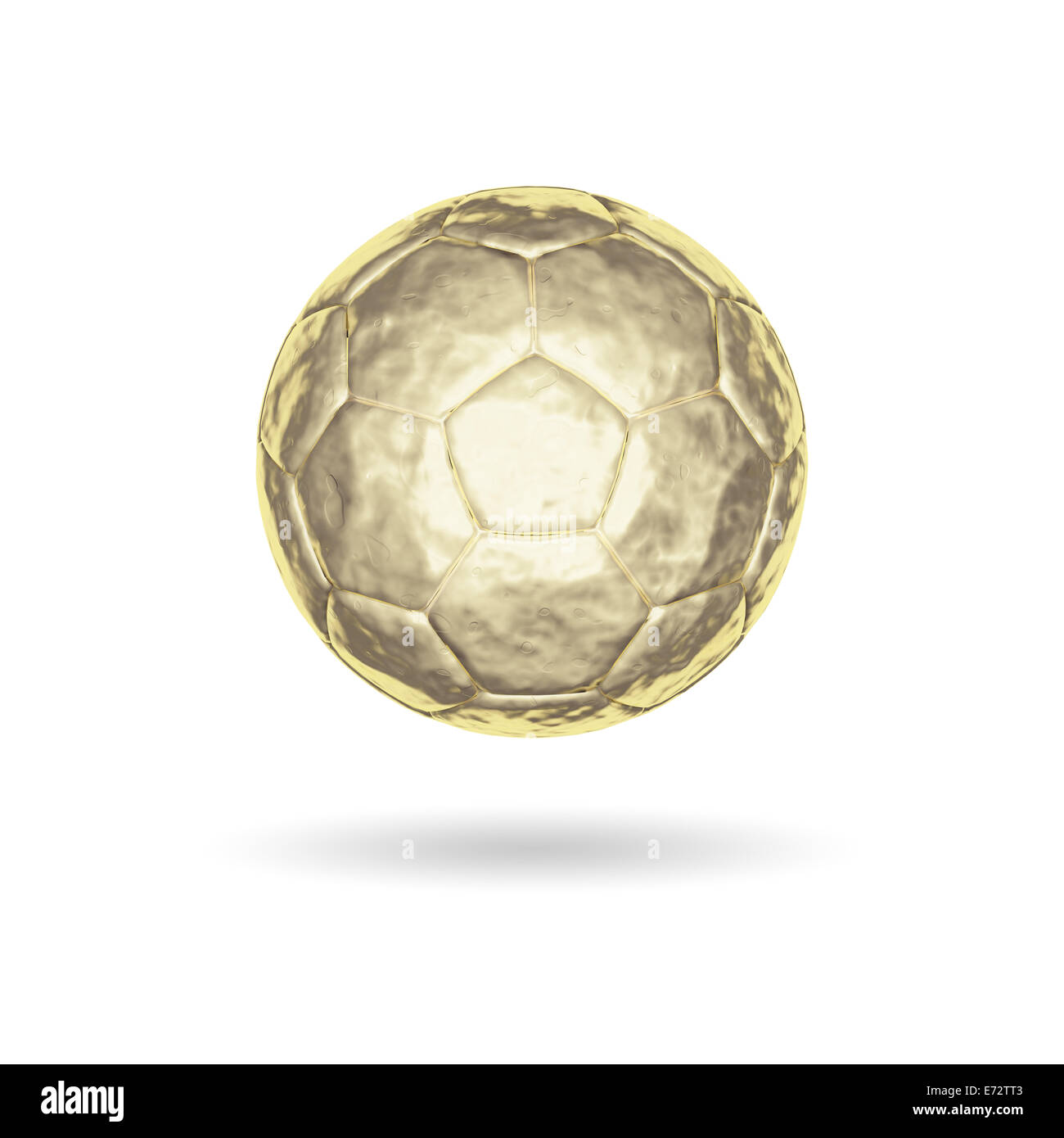 Gold soccer ball isolated on white background with below grey shadow ...