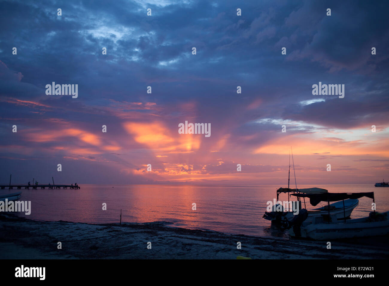 Sunset in the dock in Holbox, Quintana Roo, Yucatan Peninsula, Mexico ...