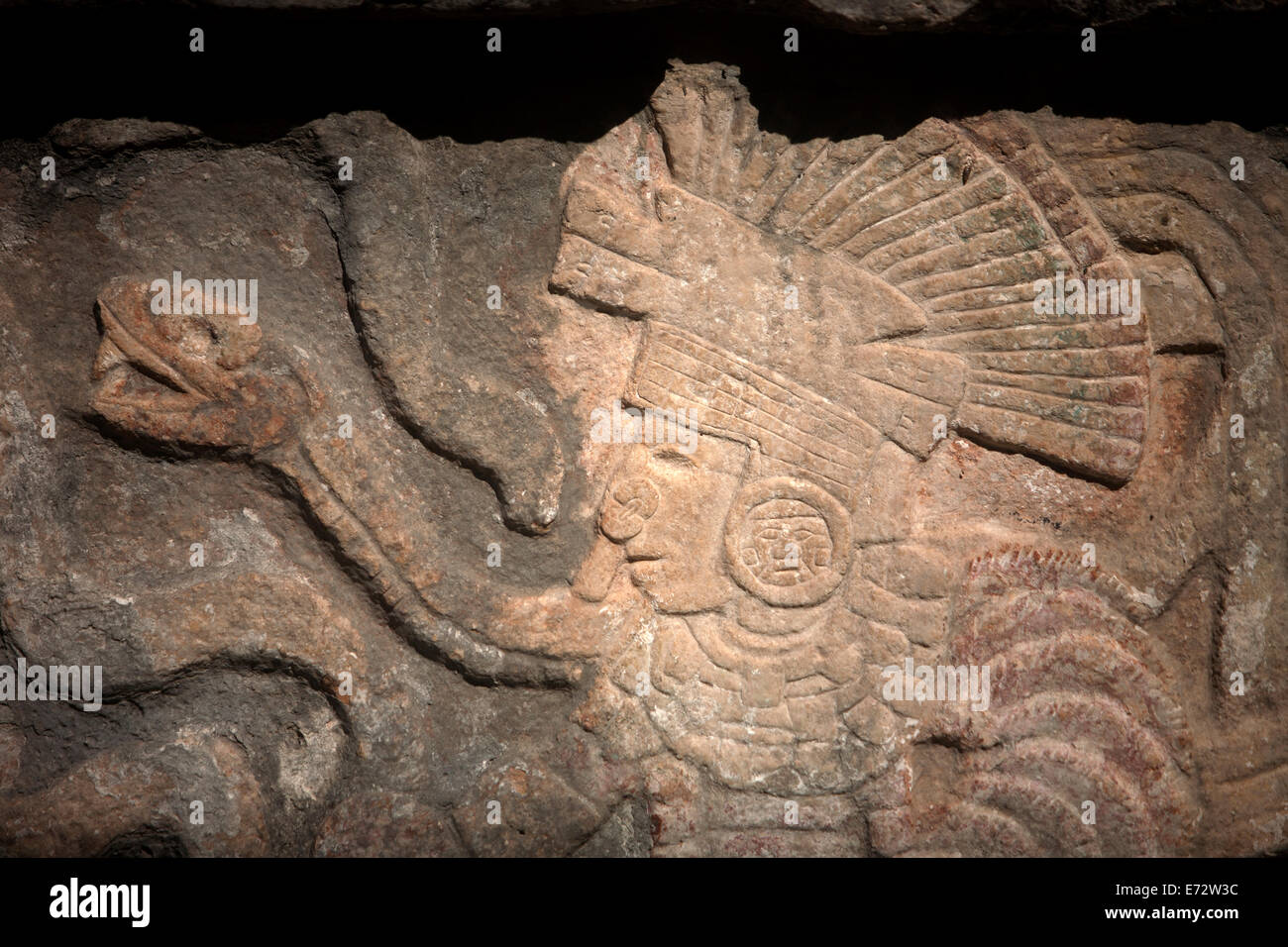 A Toltec warrior with a snake in the right arm in the Mayan city of ...