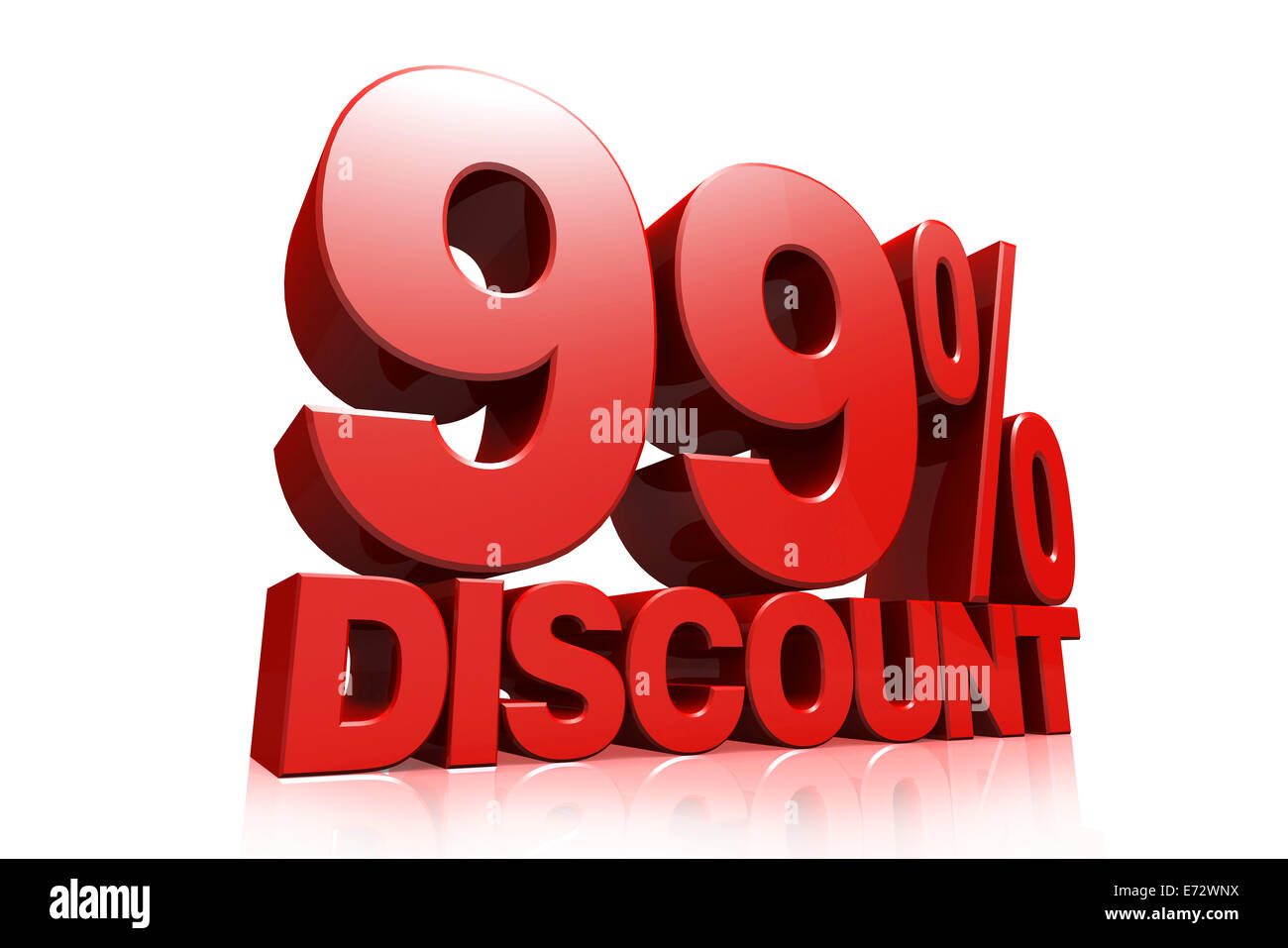 3D render red text 99 percent discount on white background with ...