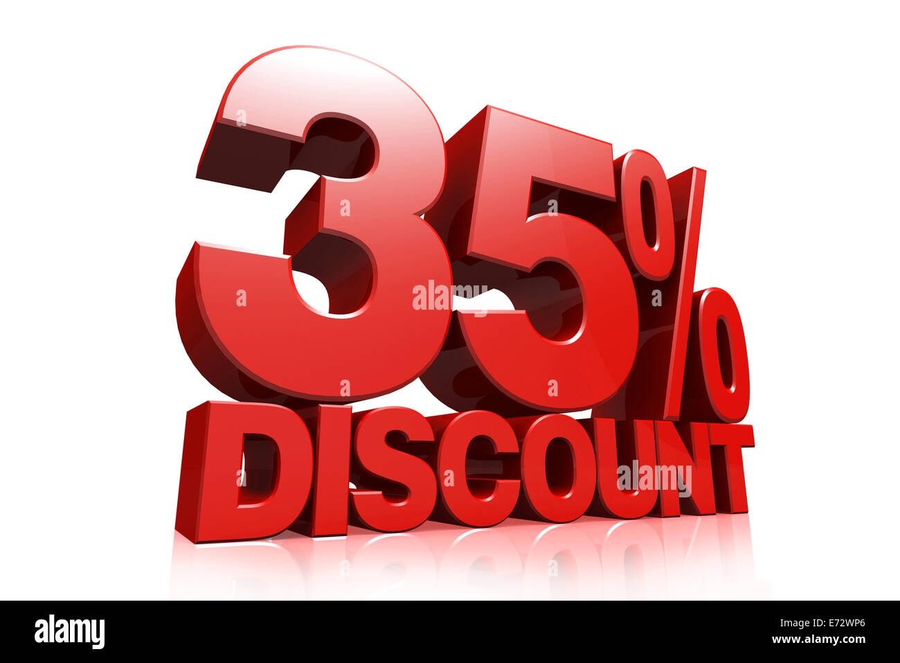 3D render red text 35 percent discount on white background with ...