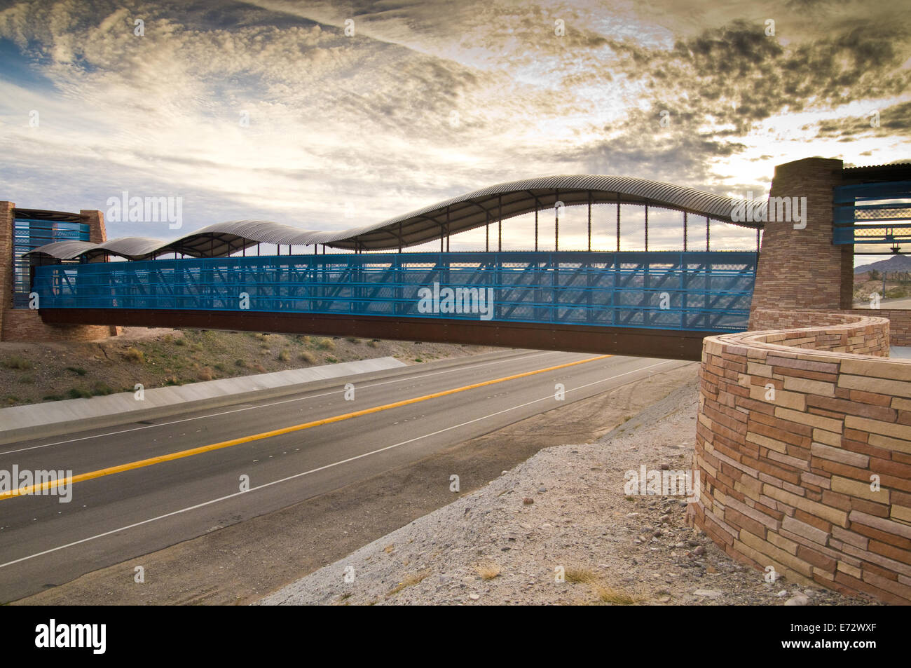 Modern pedestrian bridge at dusk in Laughlin, Nevada USA Stock Photo ...