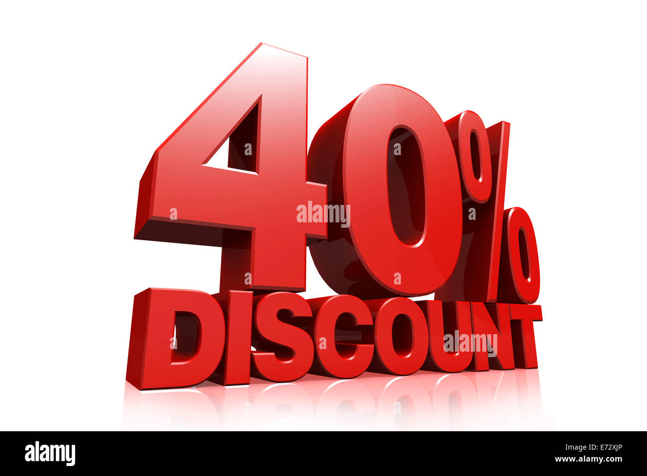 3D render red text 40 percent discount on white background with ...