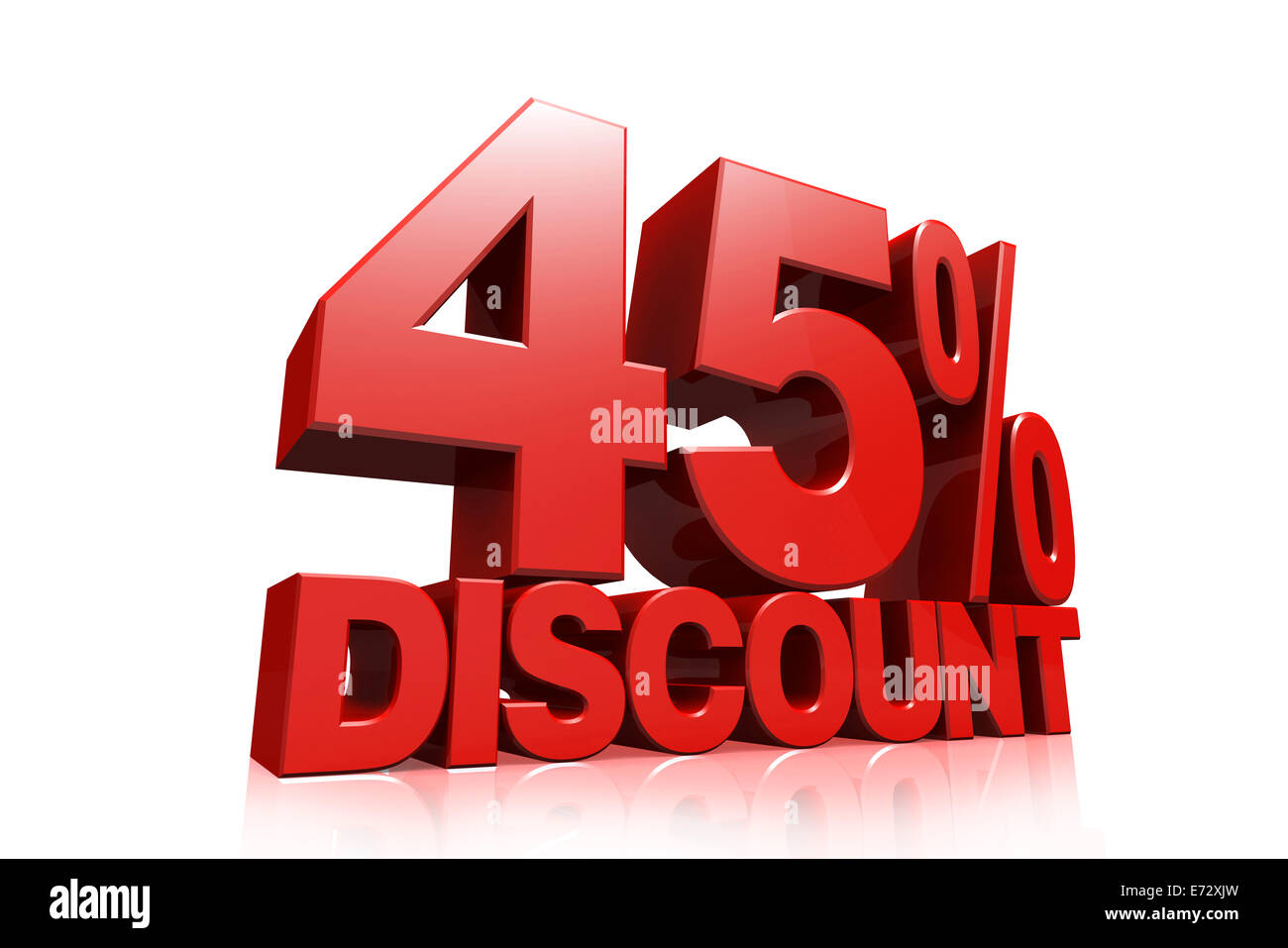 3D render red text 45 percent discount on white background with ...