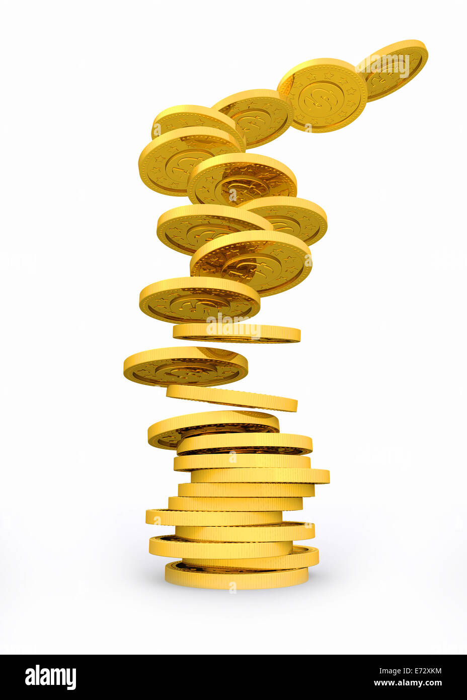 Golden coins falling in pile isolated on white background Stock Photo ...