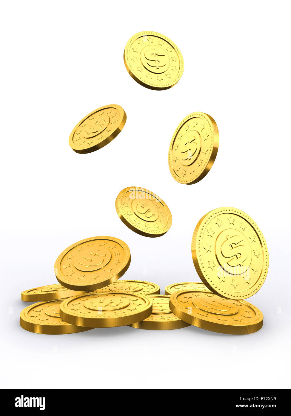 Falling golden coins isolated on white background Stock Photo - Alamy