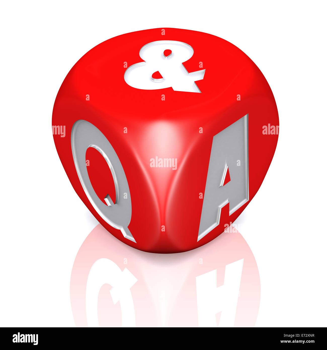 Red questions and answers dice with reflection on white background ...