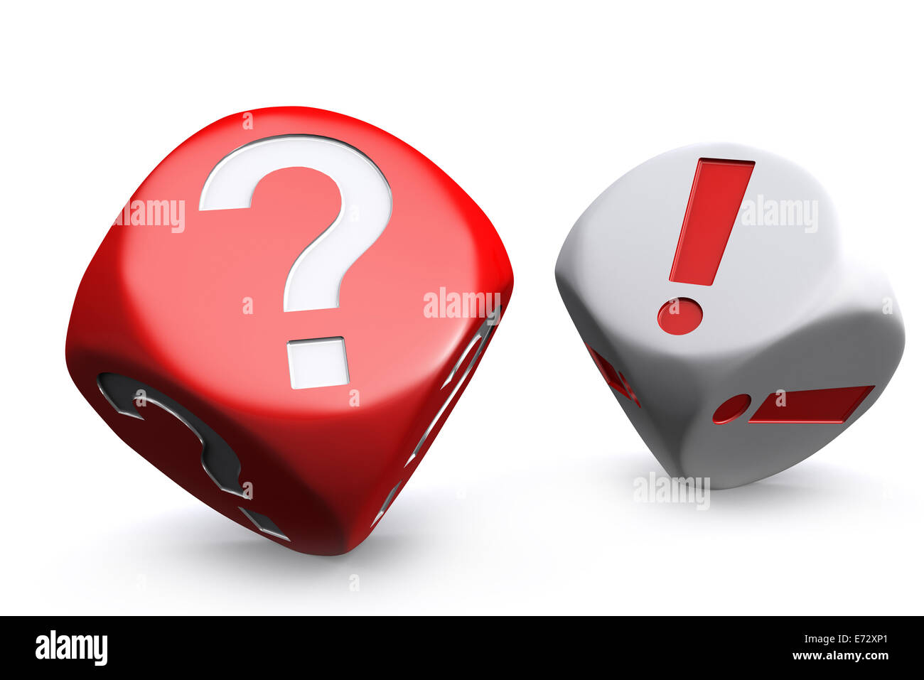 Red question mark dice and white exclamation mark dice on white ...