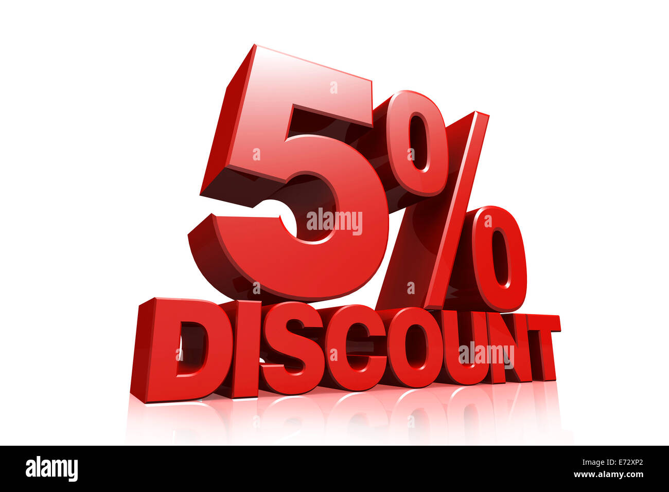 3D render red text 5 percent discount on white background with ...