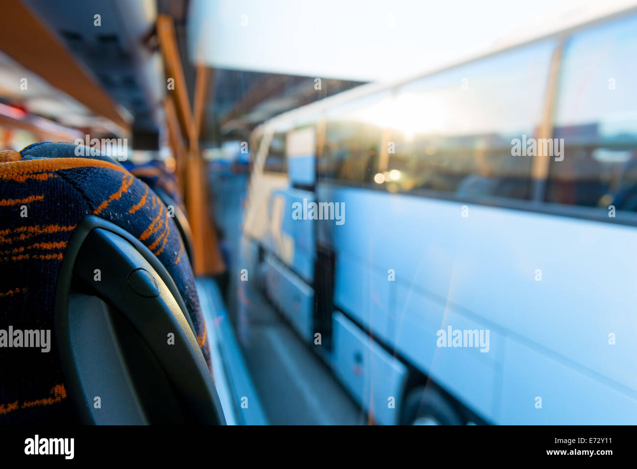 view of the tourist bus through the window Stock Photo - Alamy