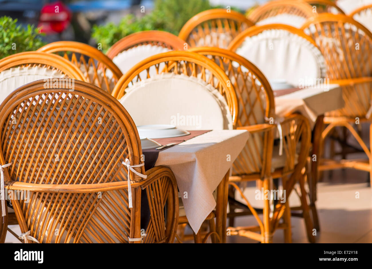 wicker furniture in a summer cafe Stock Photo - Alamy