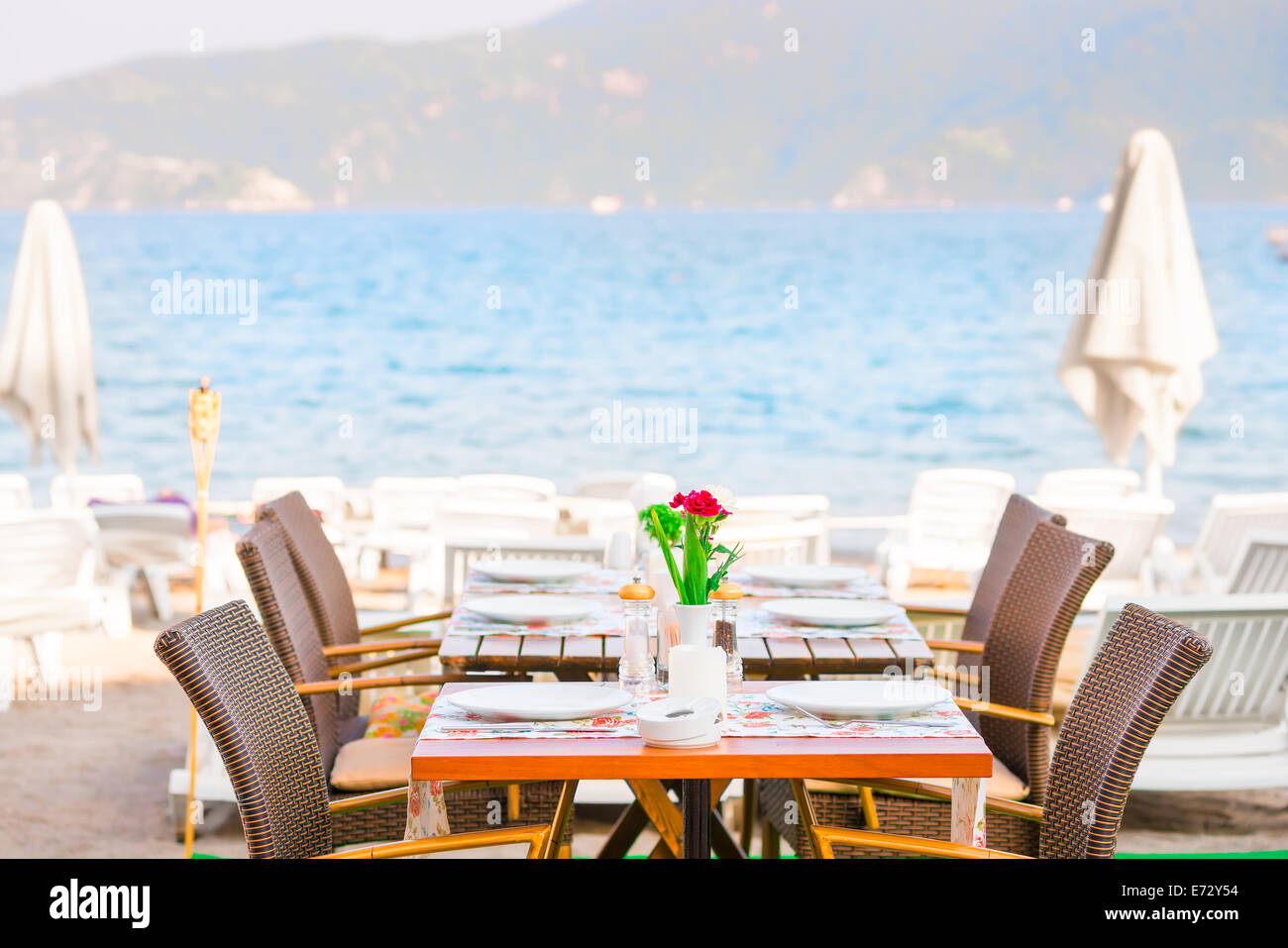 table cafe on the beach near the sea Stock Photo - Alamy