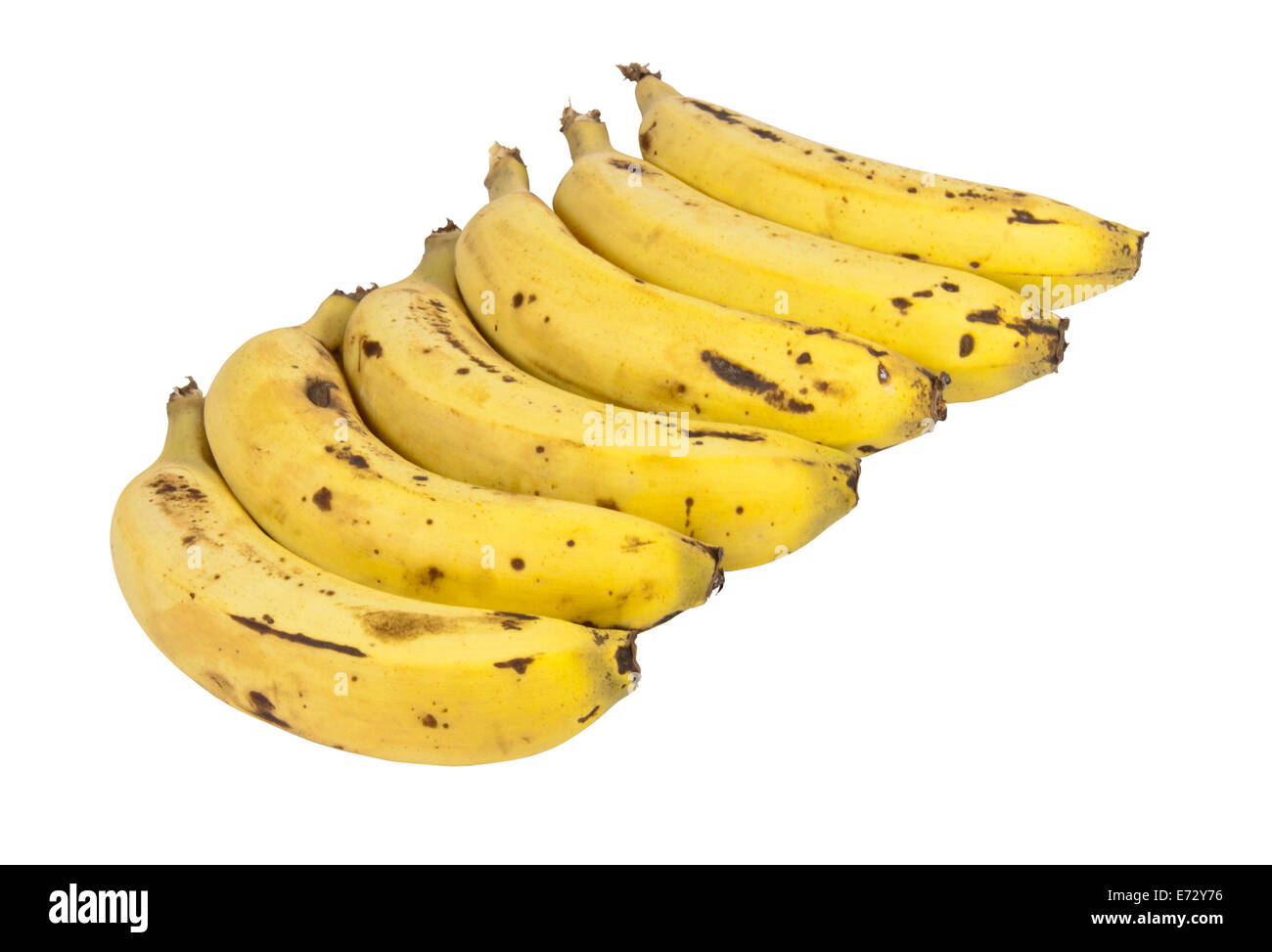 six ripe bananas lined up in a row Stock Photo - Alamy