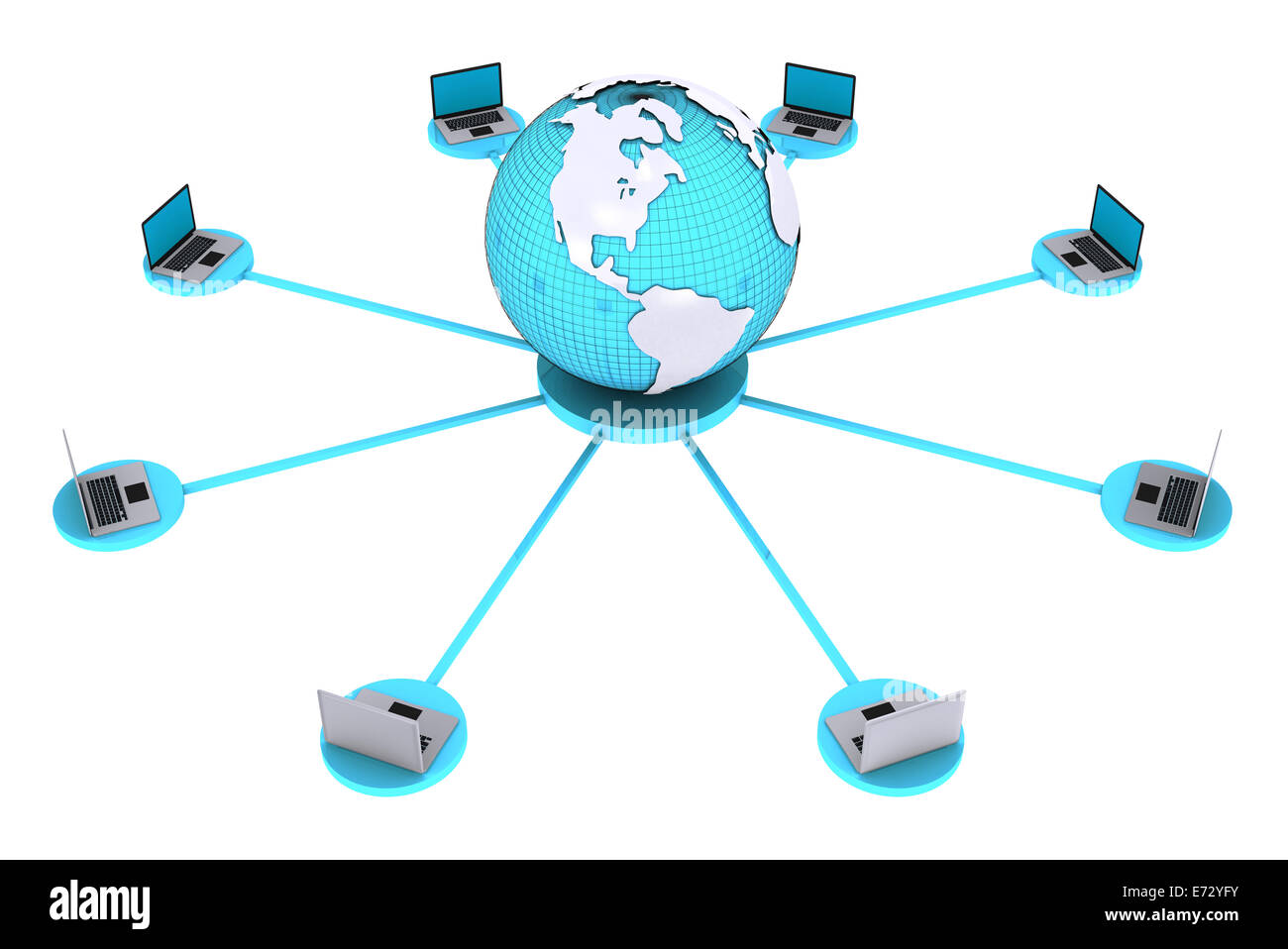 3D render of concept for computer connection around world on white ...