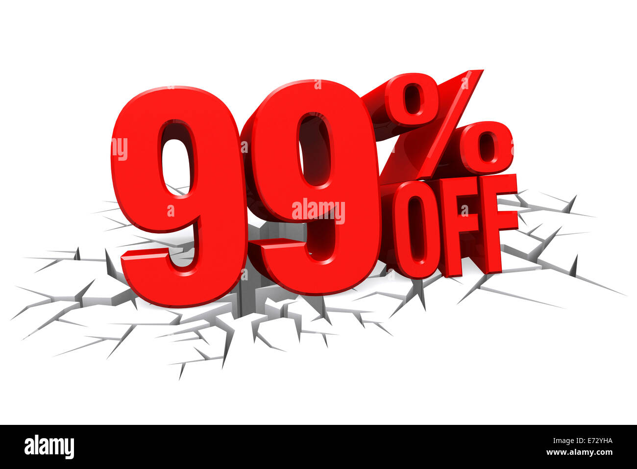 3D render red text 99 percent off on white crack hole background with ...