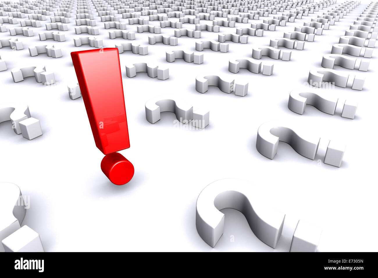 Red exclamation mark standing out from white question marks Stock Photo ...