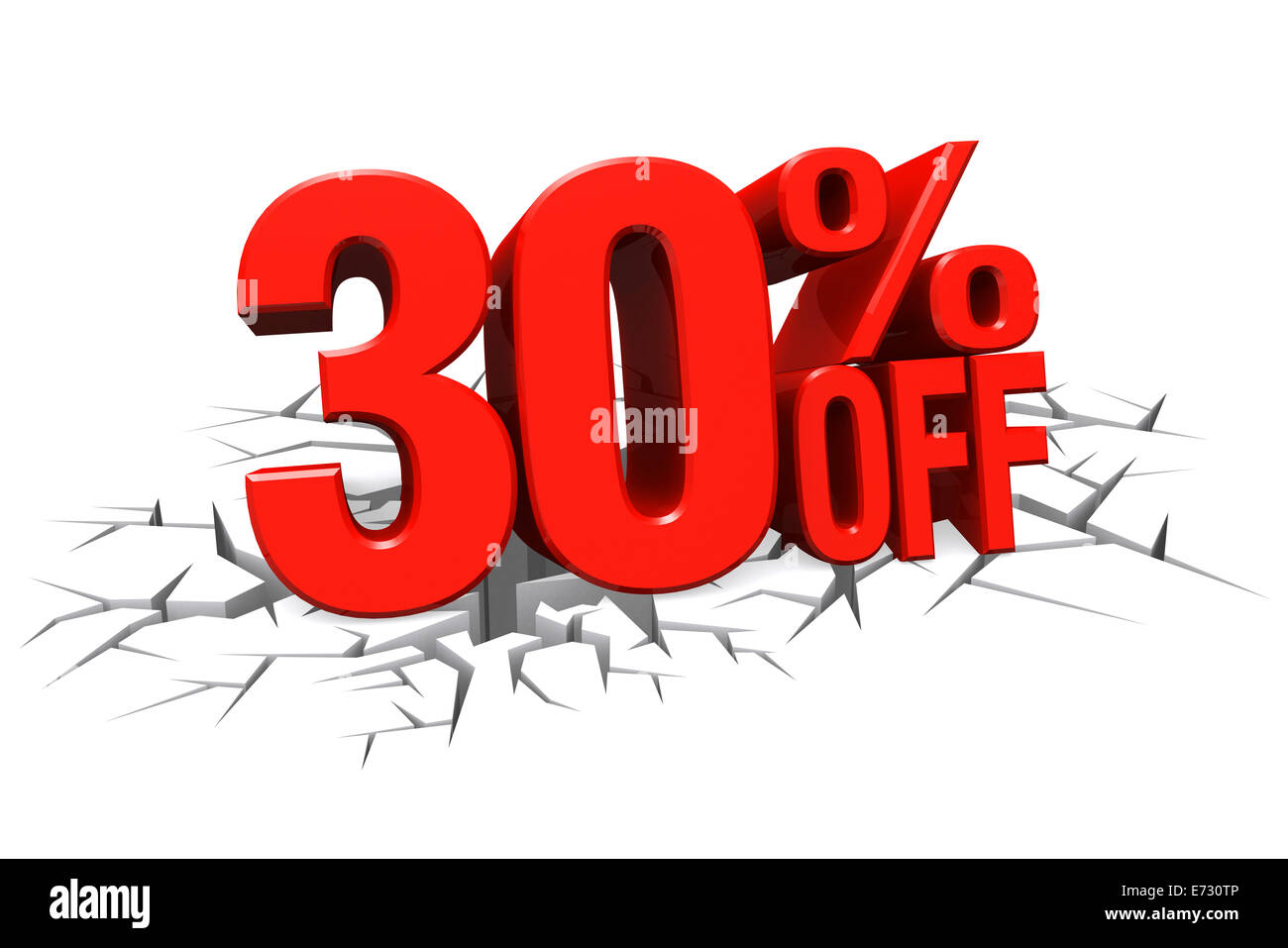 3D Render Red Text 30 Percent Off On White Crack Hole Background With 3d-render-red-text-30-percent-off-on-white-crack-hole-background-with