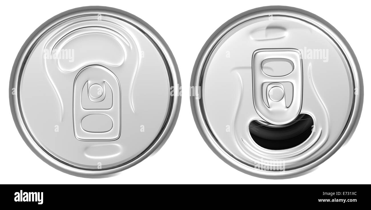 Closed and opened soda cans, top view Stock Photo - Alamy
