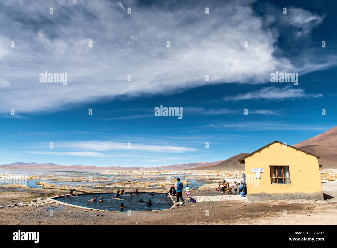 People bathing geothermal naturally heated pool salt plains of Chalviri ...