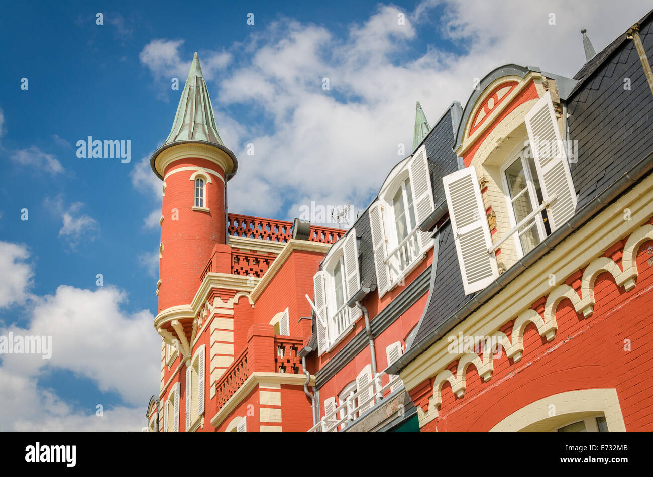 Small castle like building with nice red tower on northern French coast ...
