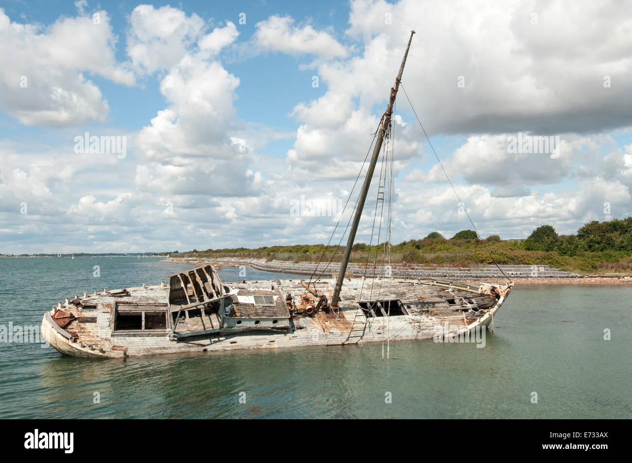 old wooden shipwreck rotting in Portsmouth Harbour Hampshire UK Stock ...