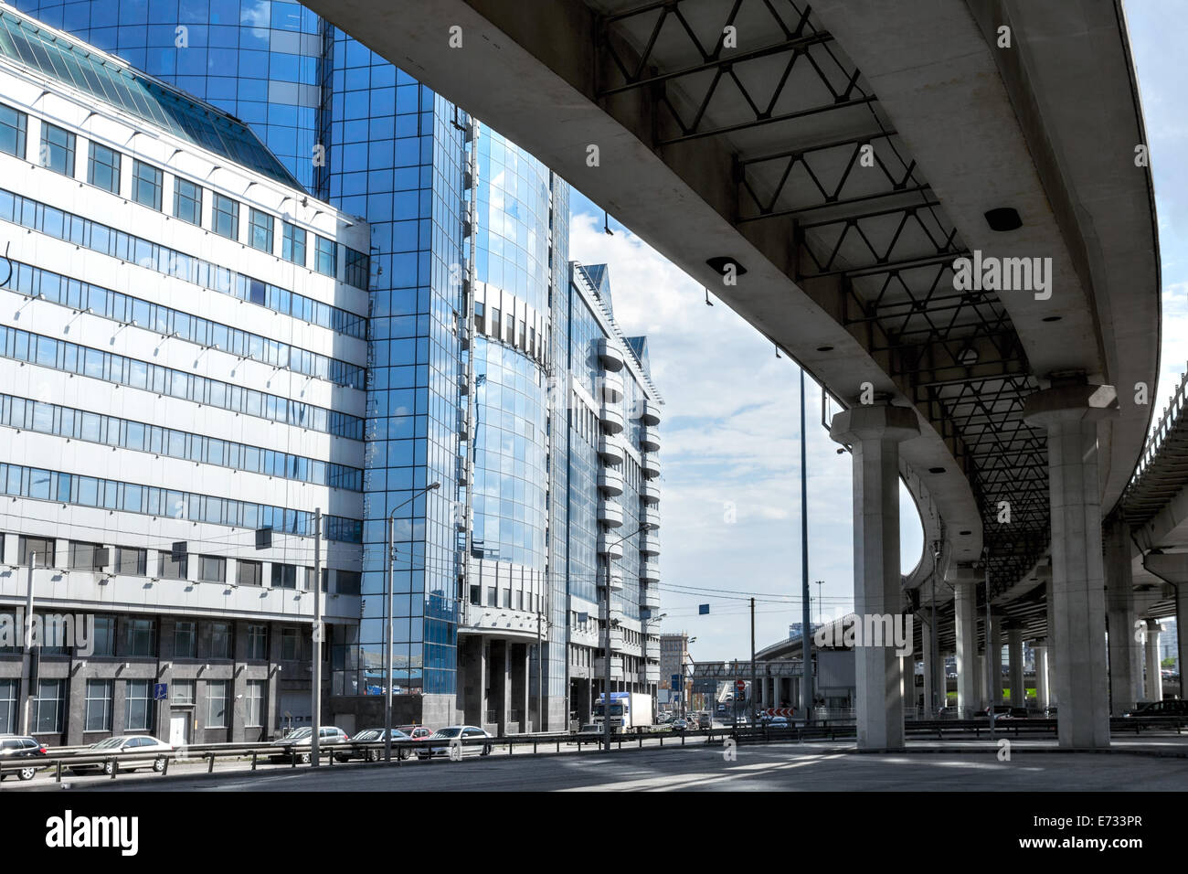 Overpass of the Third Ring Road in Moscow in front of business district ...