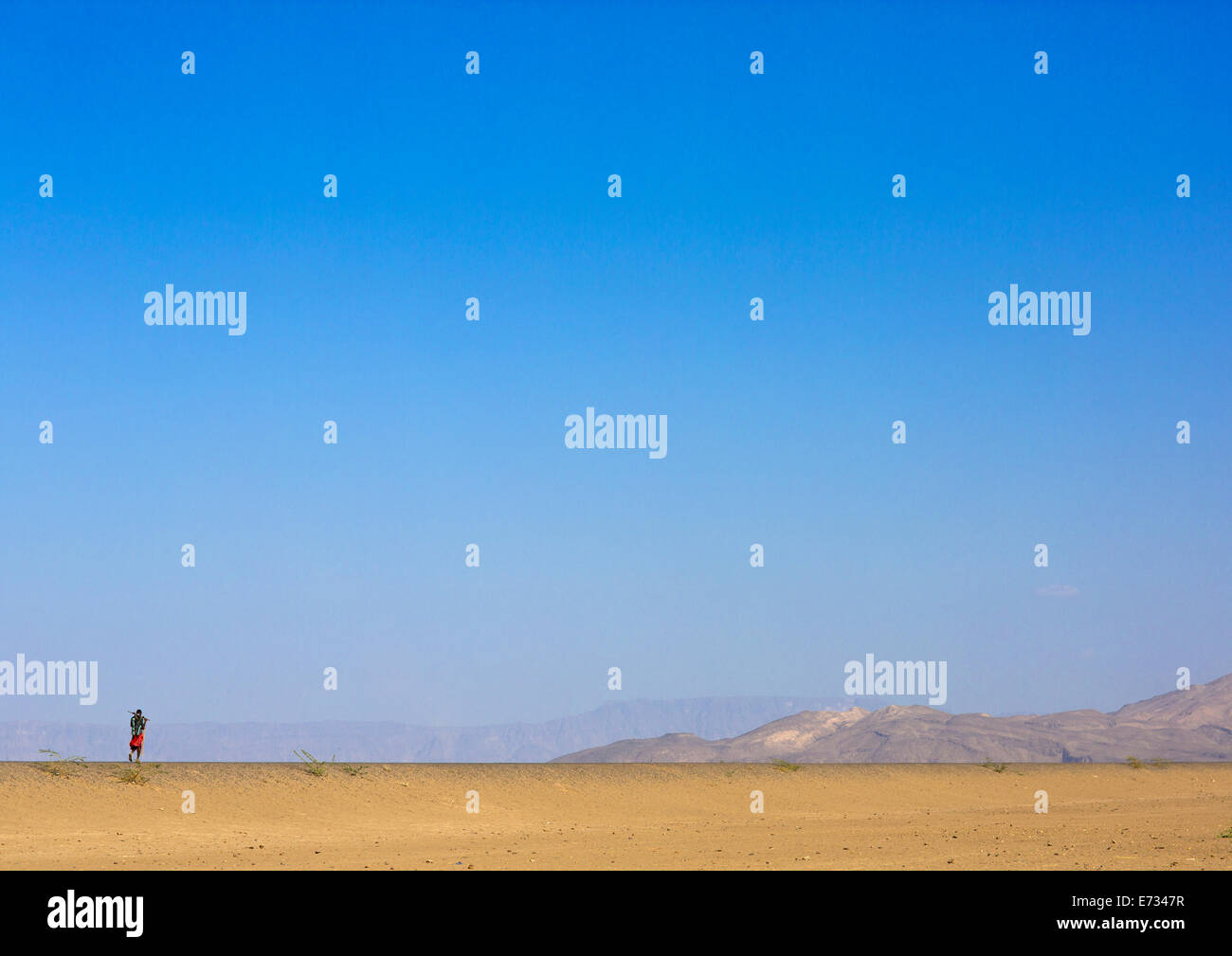 Afar Tribe Man Walking Alone In The Desert, Assayta, Ethiopia Stock ...