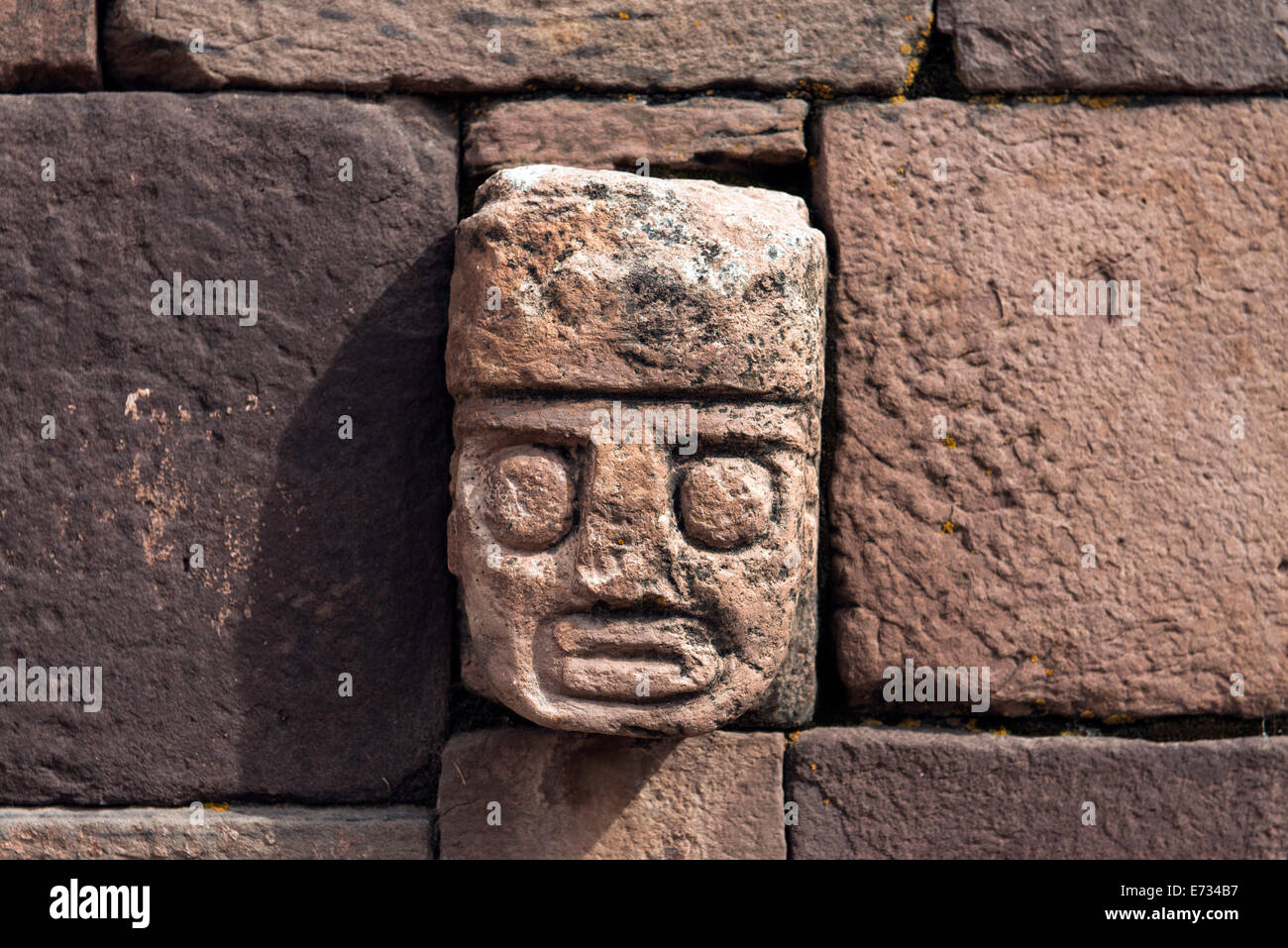 Stone faces at Tiahuanaco or Tiwanaku Semi-subterranean Temple Province ...