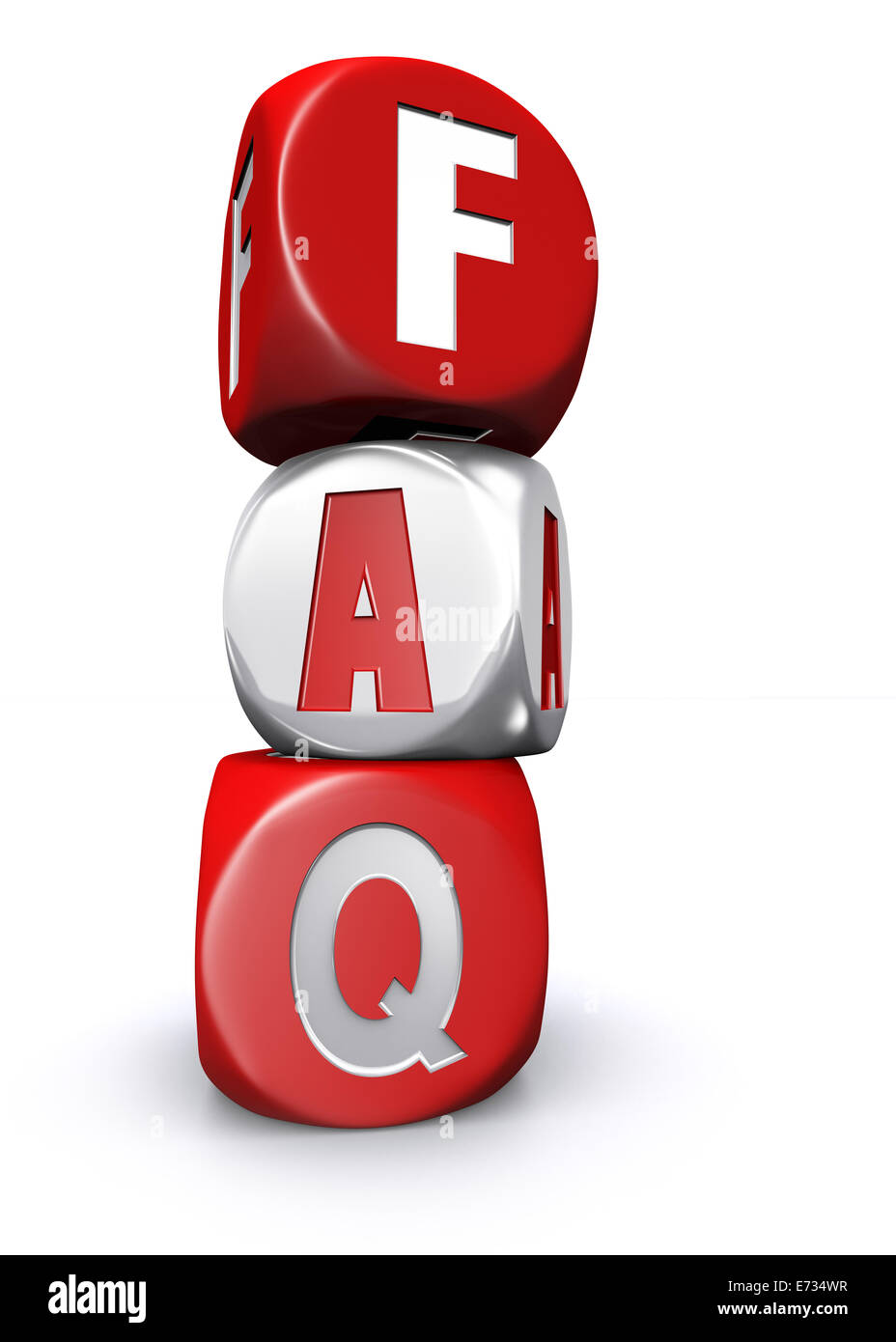 Red and white frequently asked questions dices on white background ...