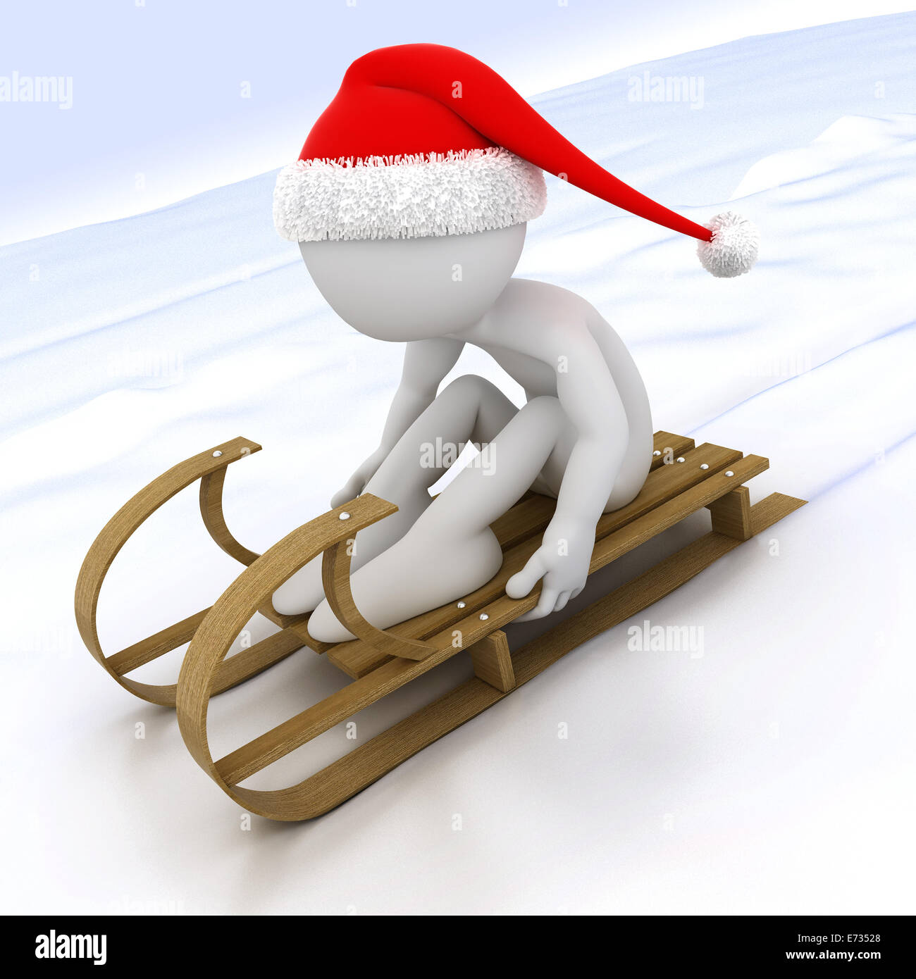 3D human with a sled in the snow. Rendered at high resolution on a ...